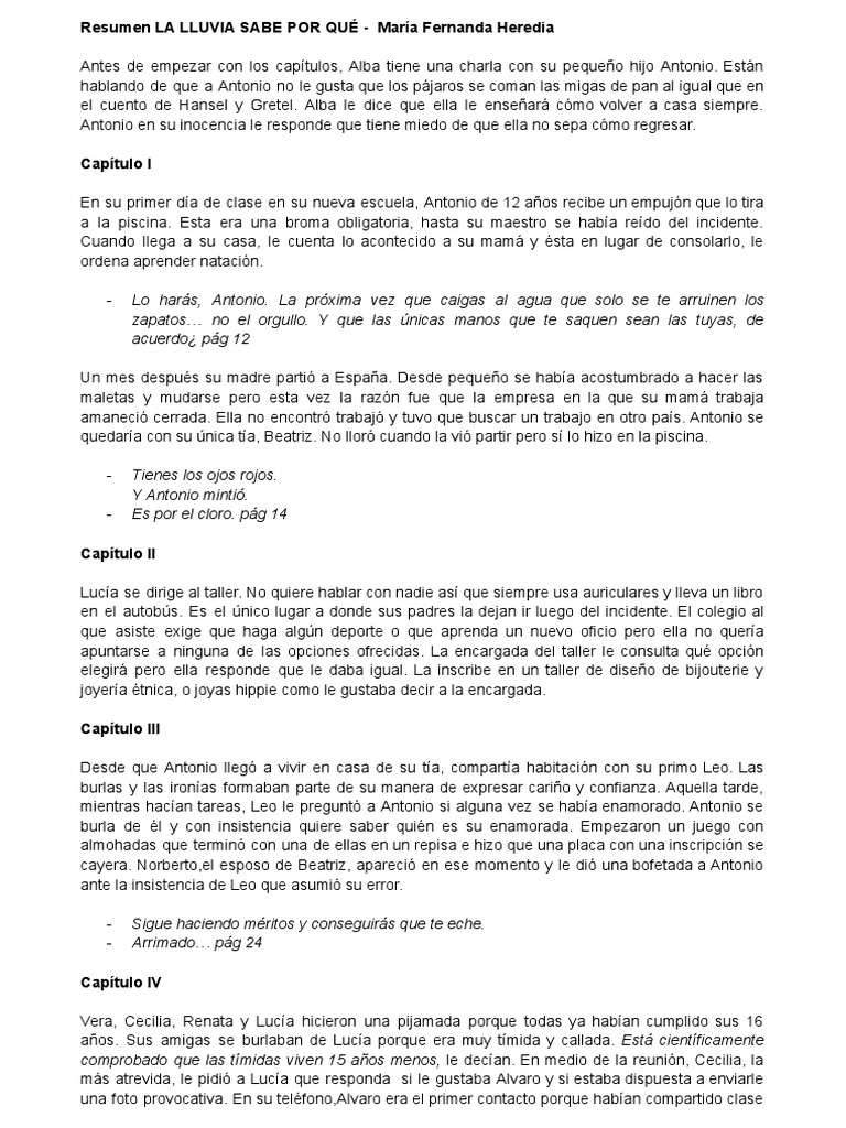 Resumen LA LLUVIA SABE POR QUÉ María Fernanda Heredia | PDF
