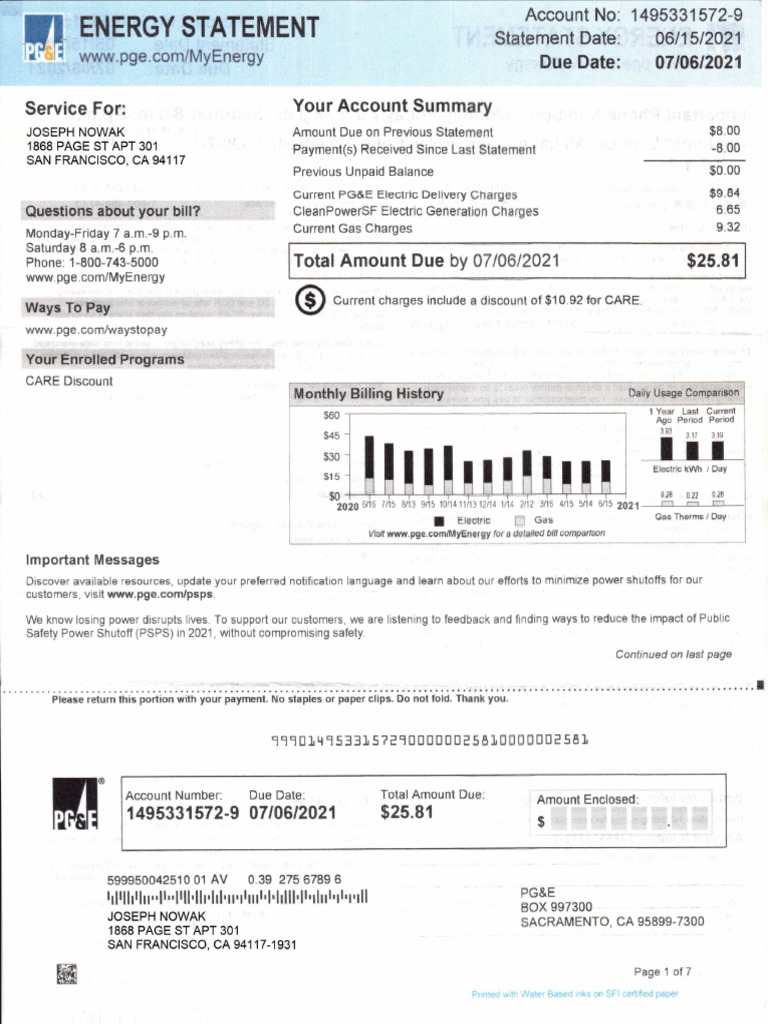 Pg&e Bill | PDF