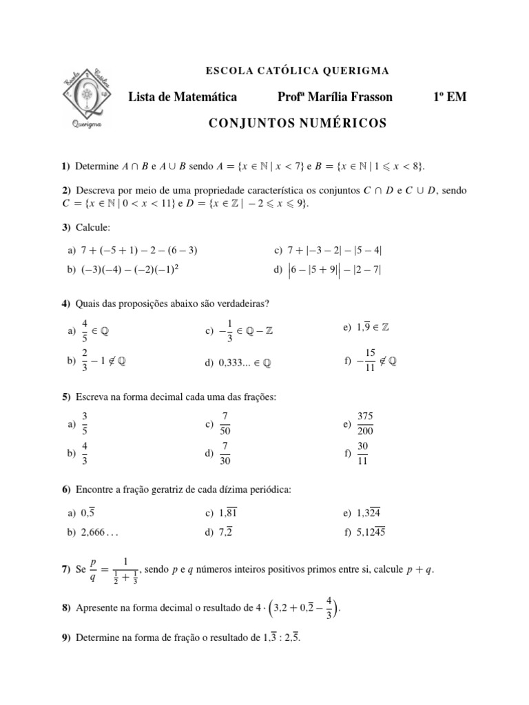 Lista Conjuntos Numericos Pdf Número Racional Números 