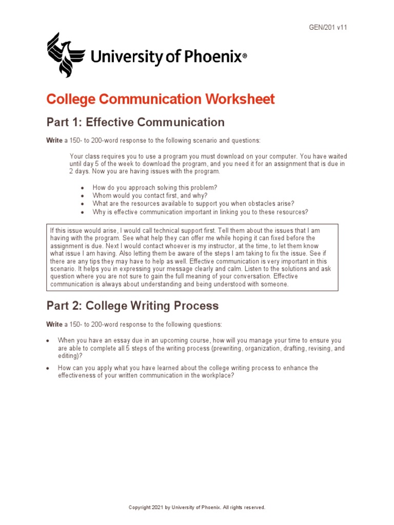 Gen201 v11 New wk3 College Communication Worksheet | PDF | Plagiarism ...