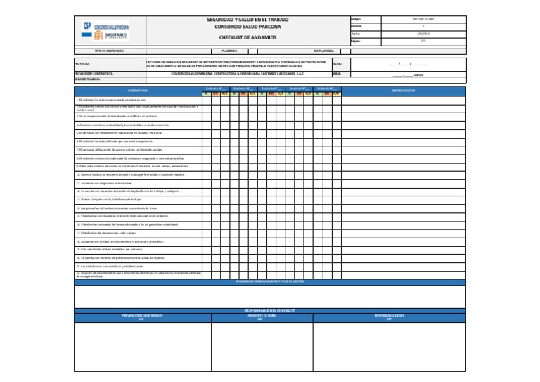 Checklist de Andamios para Seguridad Laboral | PDF | Andamio