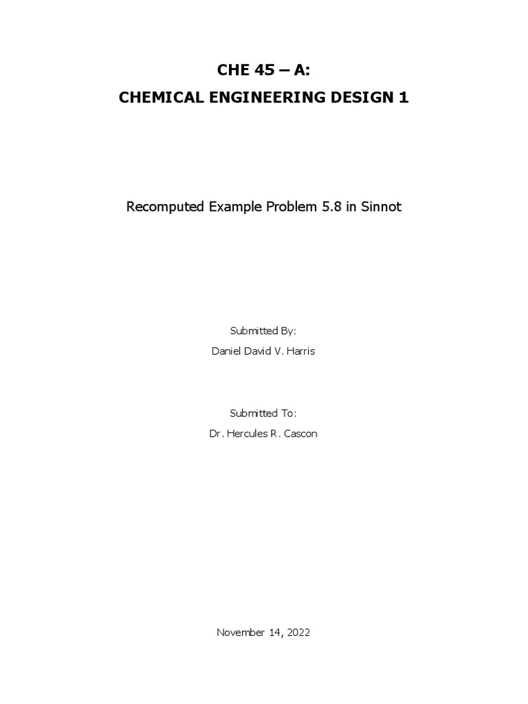 CHE 45 - A: Chemical Engineering Design 1: Recomputed Example Problem 5 ...