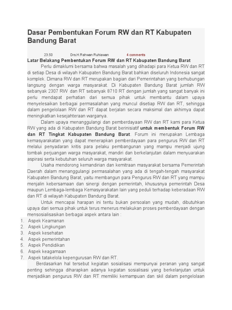 Dasar Pembentukan Forum RW Dan RT Kabupaten Bandung Barat | PDF