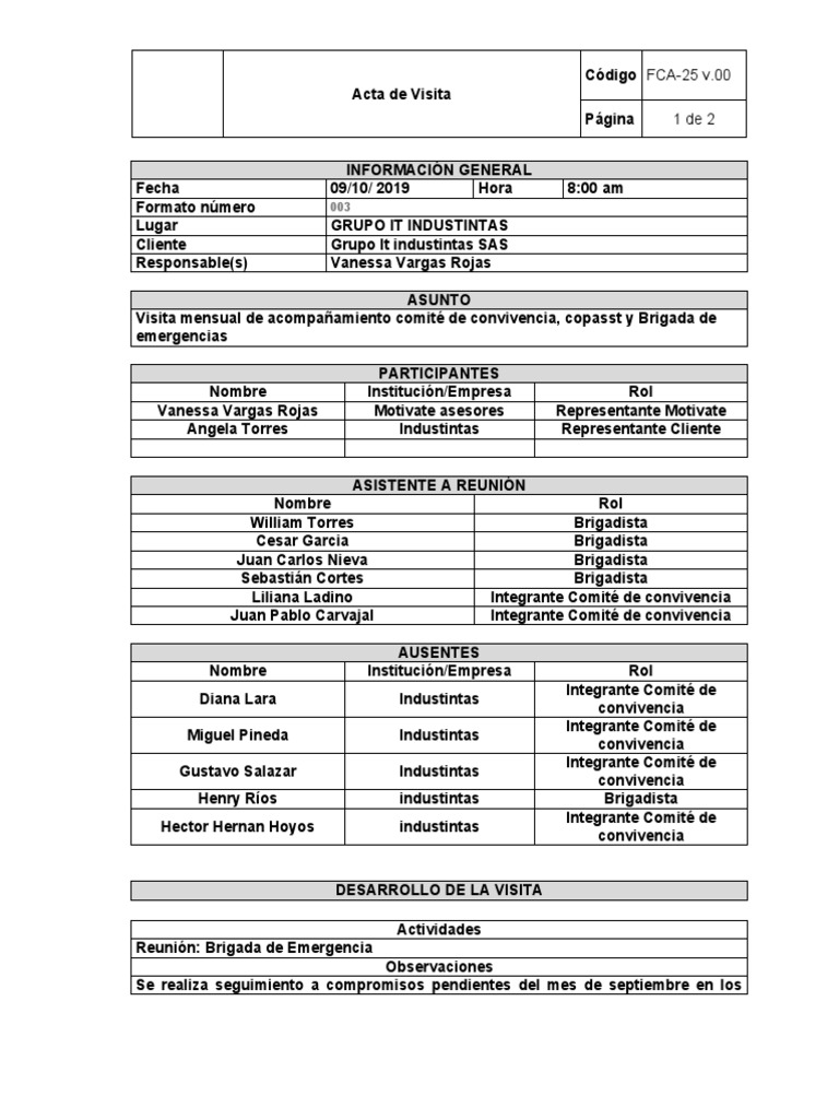 Acta de Visita Clientes | PDF