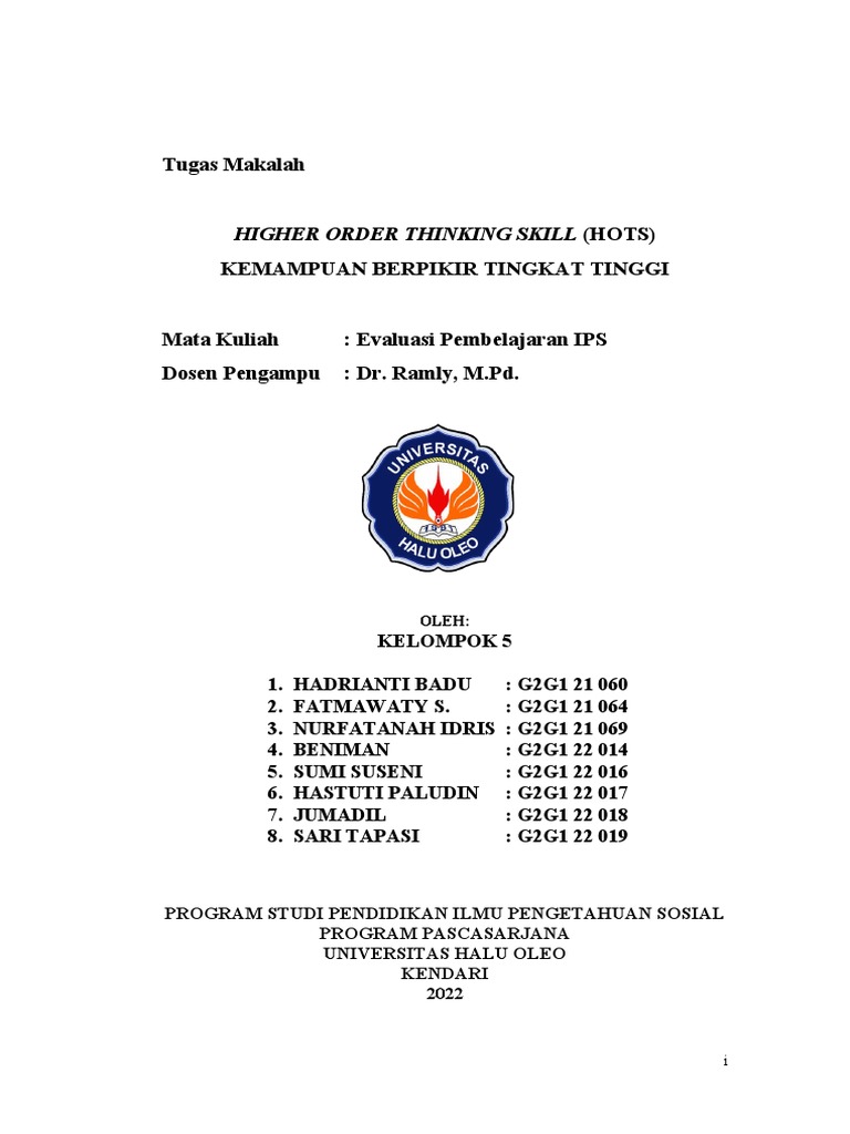 Pemahaman dan Tujuan HOTS dalam Pendidikan | PDF | Karier ...