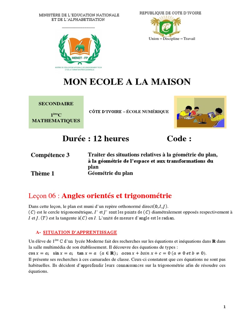 Angles Orientés et Trigonométrie | PDF | Fonction trigonométrique | Angle