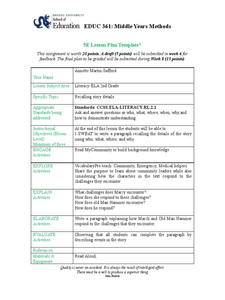 2nd Grade ELA Lesson Plan Template | PDF