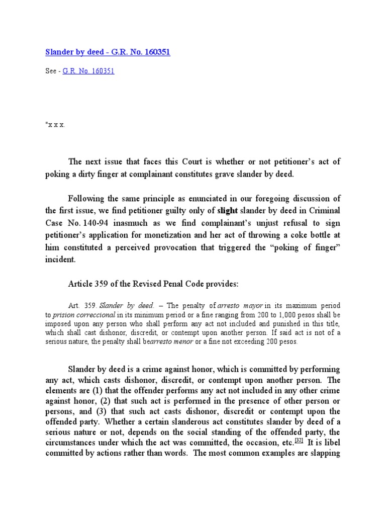 Slander by Deed Cases | PDF | Defamation | Justice