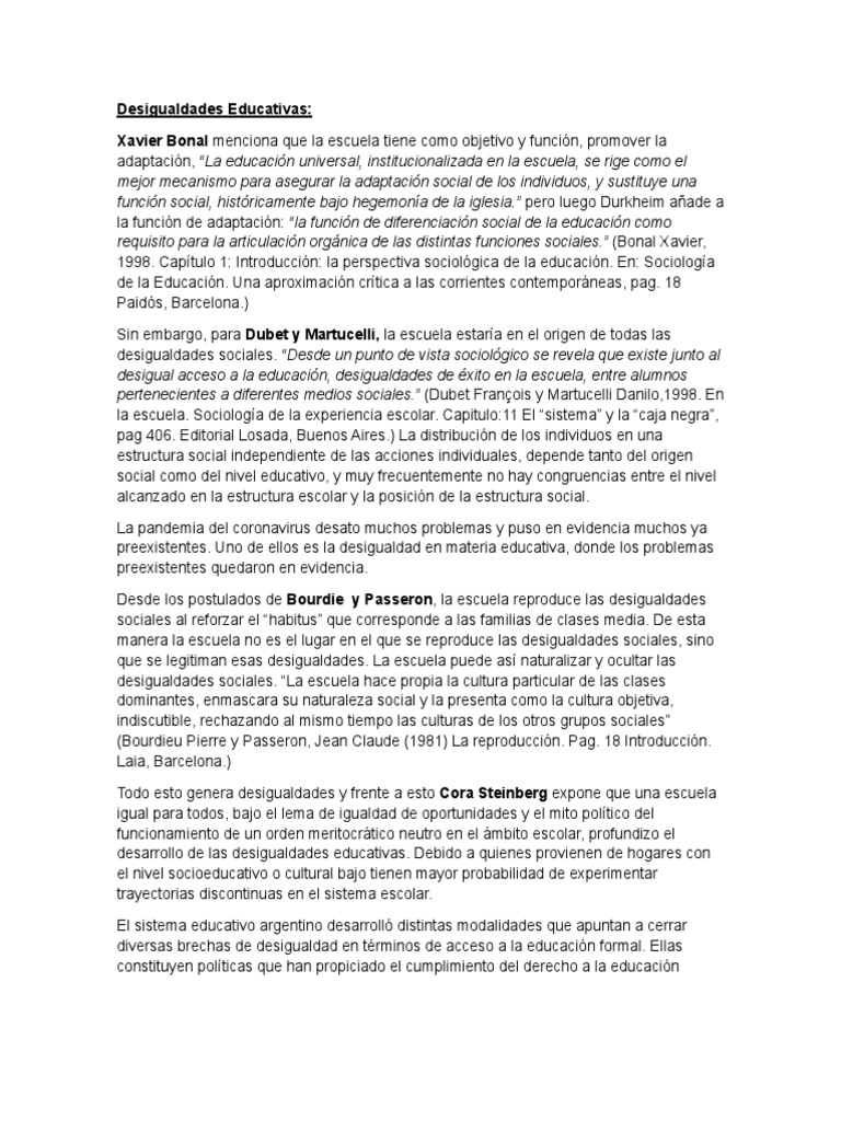 Desigualdades Educativas.docx | PDF | Desigualdad social | Discriminación y relaciones raciales
