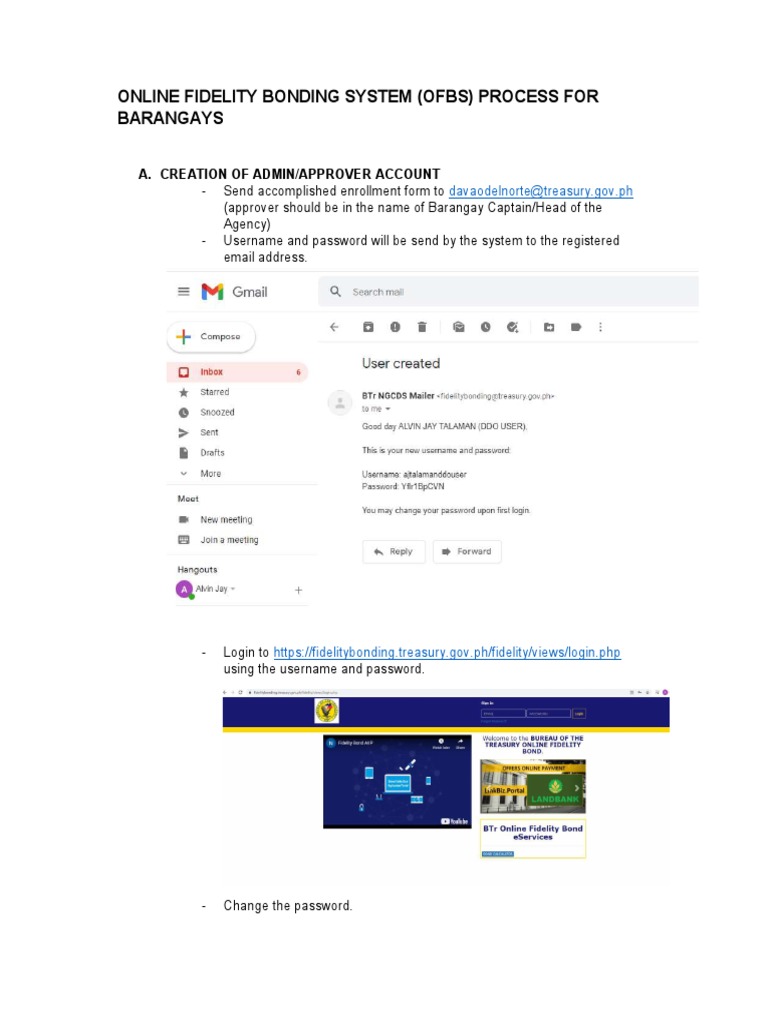 Manual For Barangays Application For Fidelity Bond | PDF | User (Computing) | Password