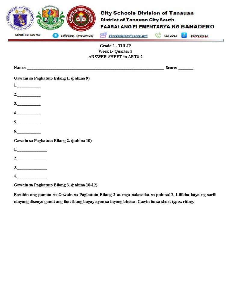 Arts Answer Sheet W1Q3 | PDF