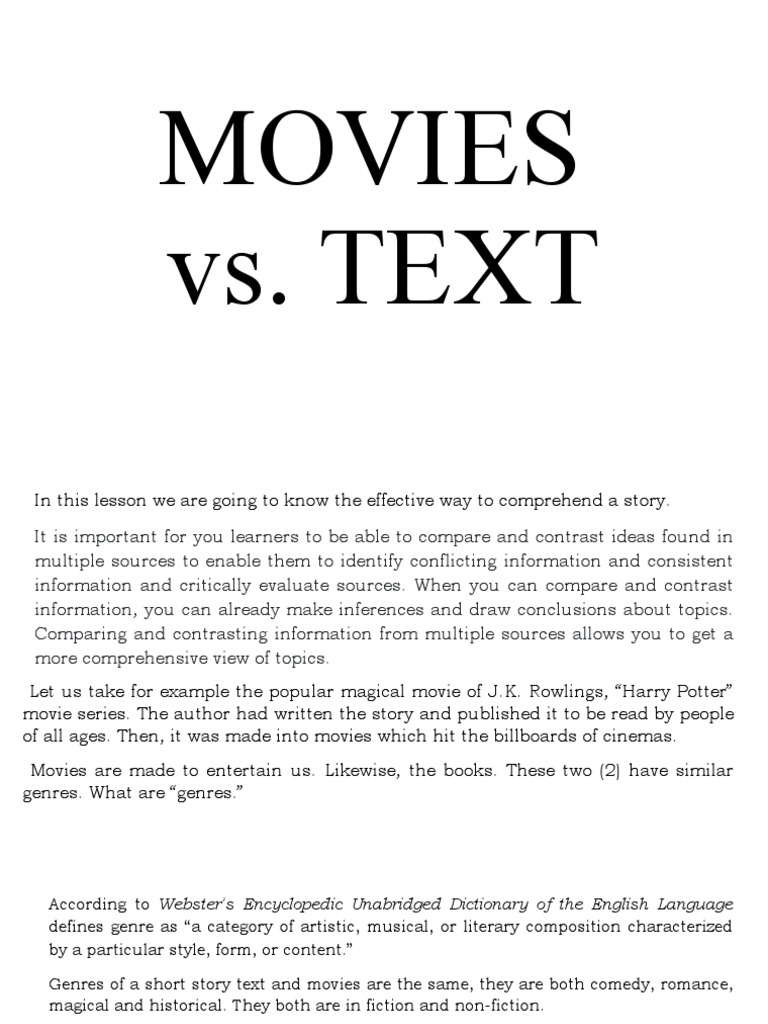 Movies Vs Text | PDF | Writers | Genre