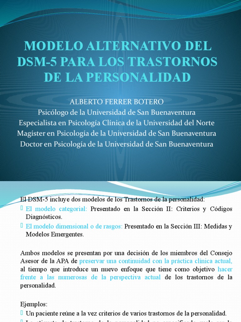 Modelo Alternativo Del DSM-5 para Los Trastornos de La Personalidad | PDF | Desorden de ...