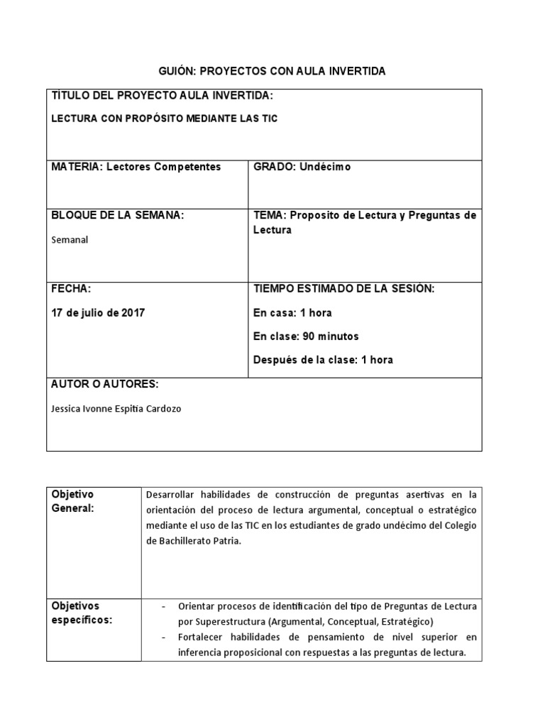 Guión Aula Invertida - Innovación (Jessica) | Descargar gratis PDF ...