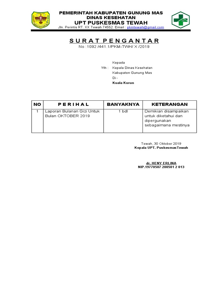 Surat Pengantar: Upt Puskesmas Tewah | PDF