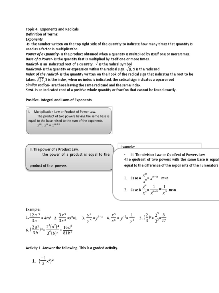 Exponents and Radicals | PDF | Square Root | Mathematics