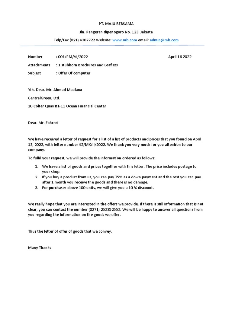 Surat Balasan B.inggris | PDF