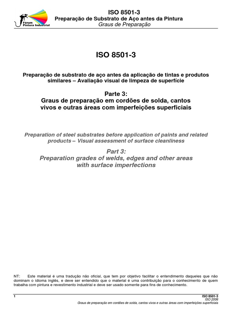 ISO 8501 3 FPI P Preparacao Do Aco 1 | PDF | Tinta | Setor secundário da economia