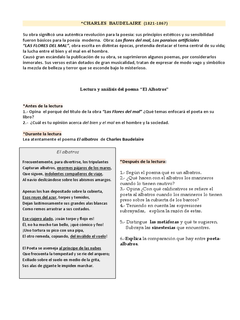CHARLES BAUDELAIRE - Comp. Lect. Albatros | PDF | Charles Baudelaire | Poesía