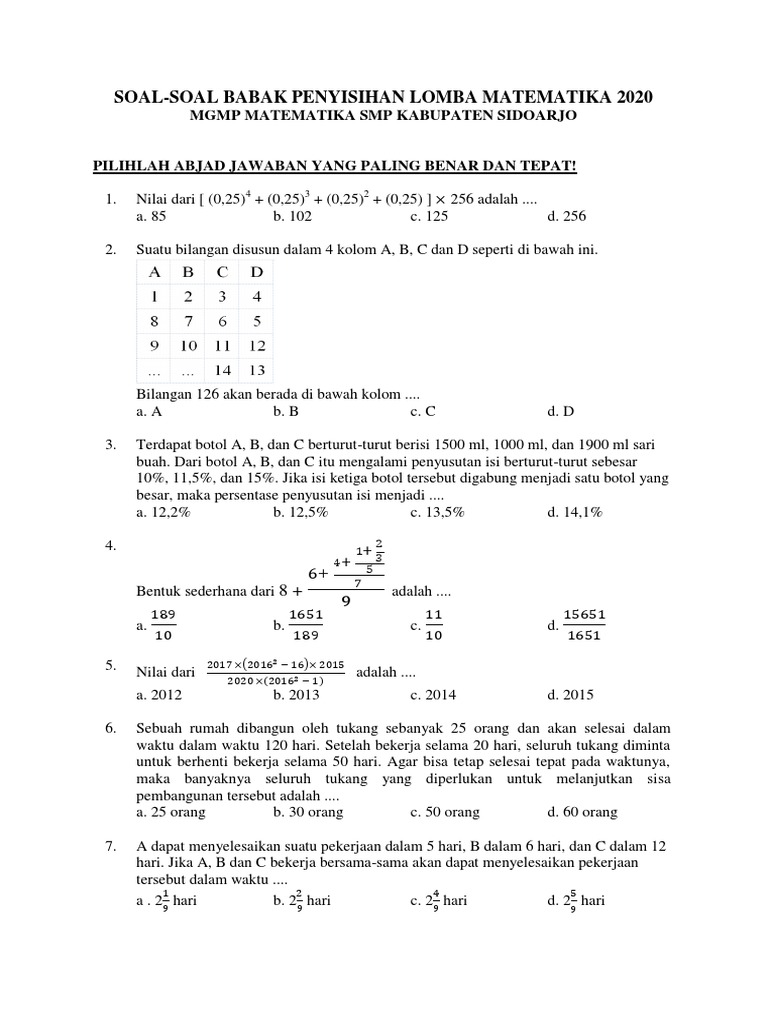 Master Soal Lomat 2020 Penyisihan & Final A4 | PDF