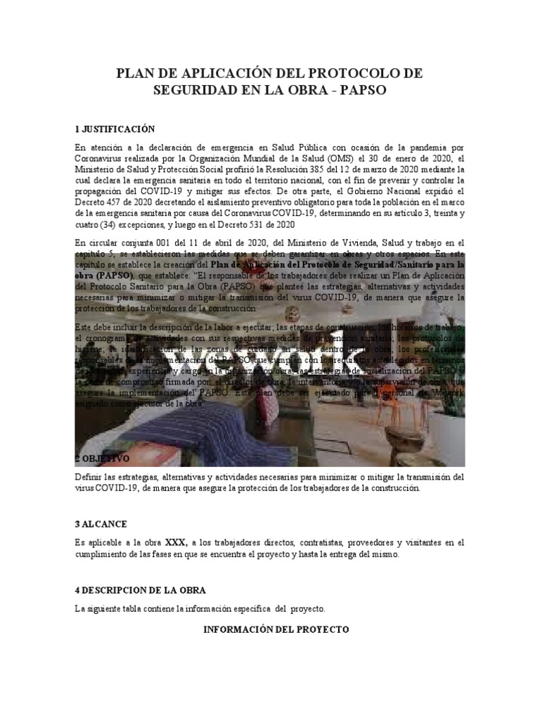 2.6 Plan de Aplicación de Protocolo de Seguridad en Obra (PAPSO) | PDF | Lavado de manos | Agua