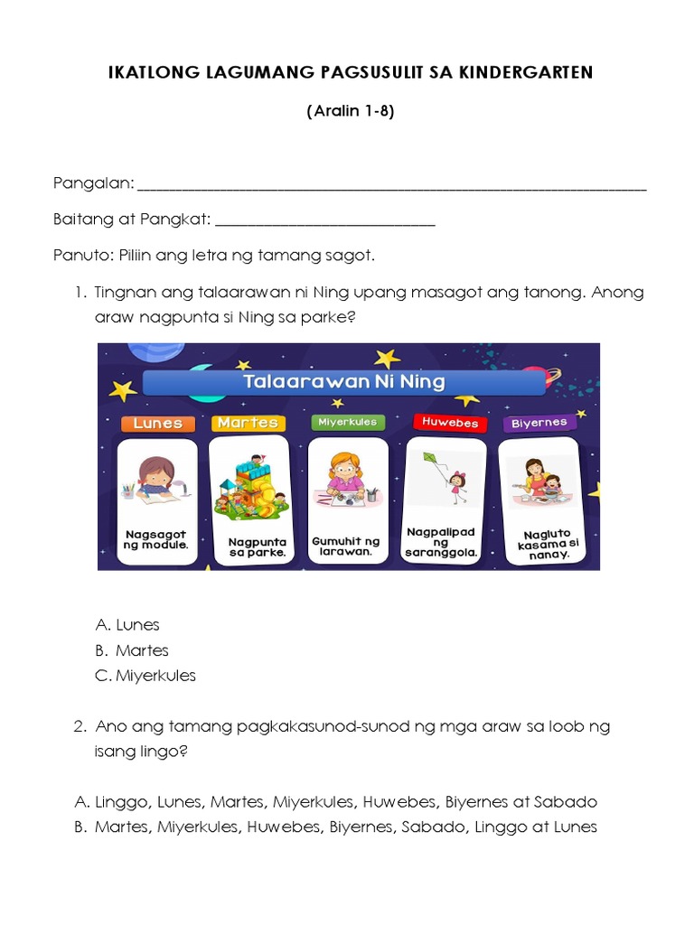 Ikatlong Lagumang Pagsusulit - Kinder With TOS | PDF
