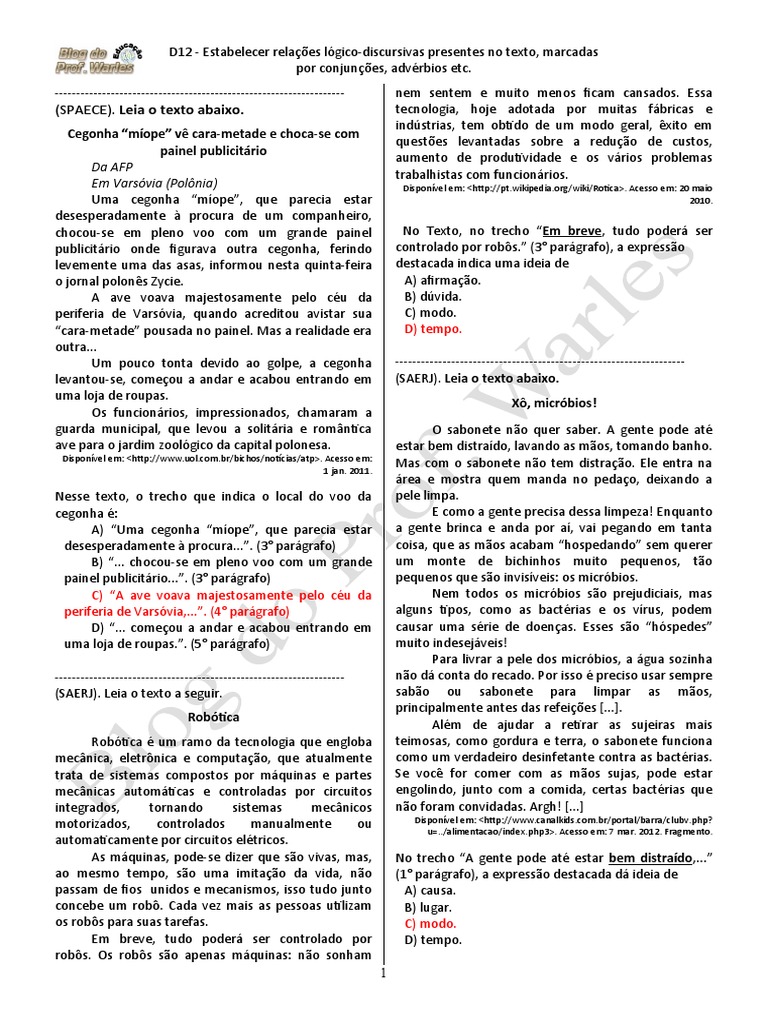 D12 (5º Ano - L.P - BLOG Do Prof. Warles) | PDF | Pizza | Dente