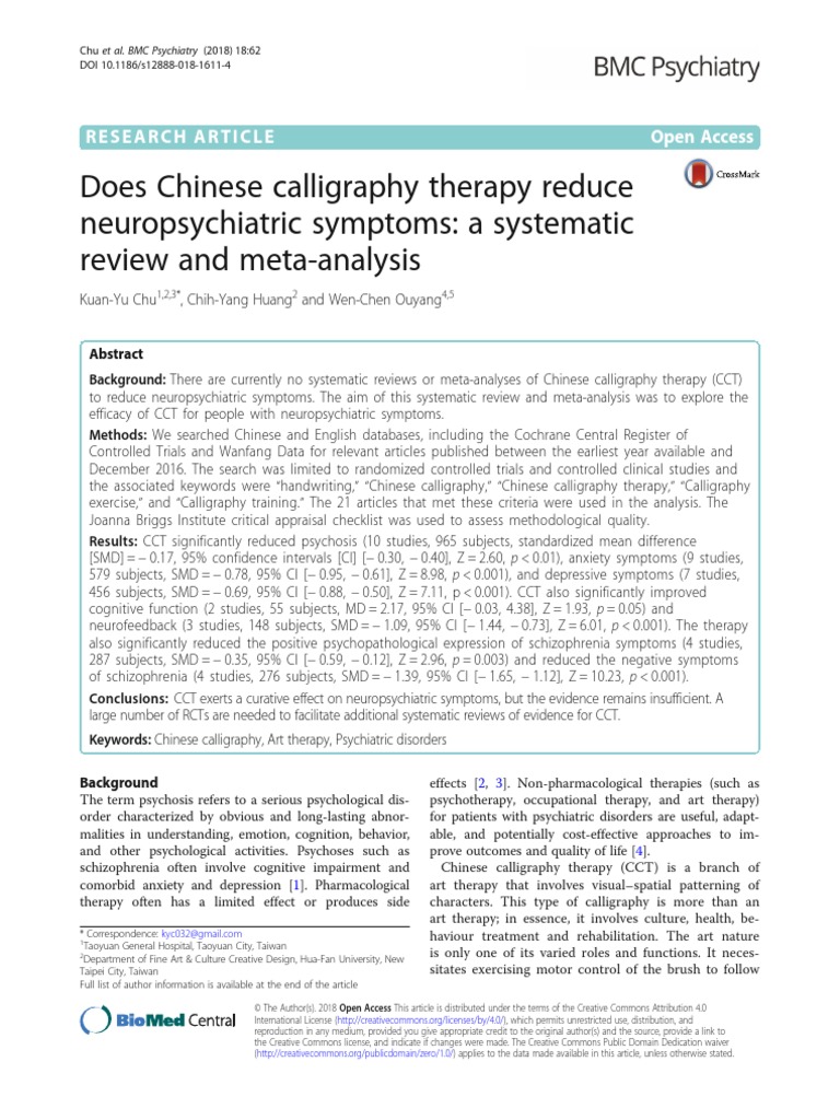 Does Chinese Calligraphy Therapy Reduce Neuropsychiatric Symptoms - A ...