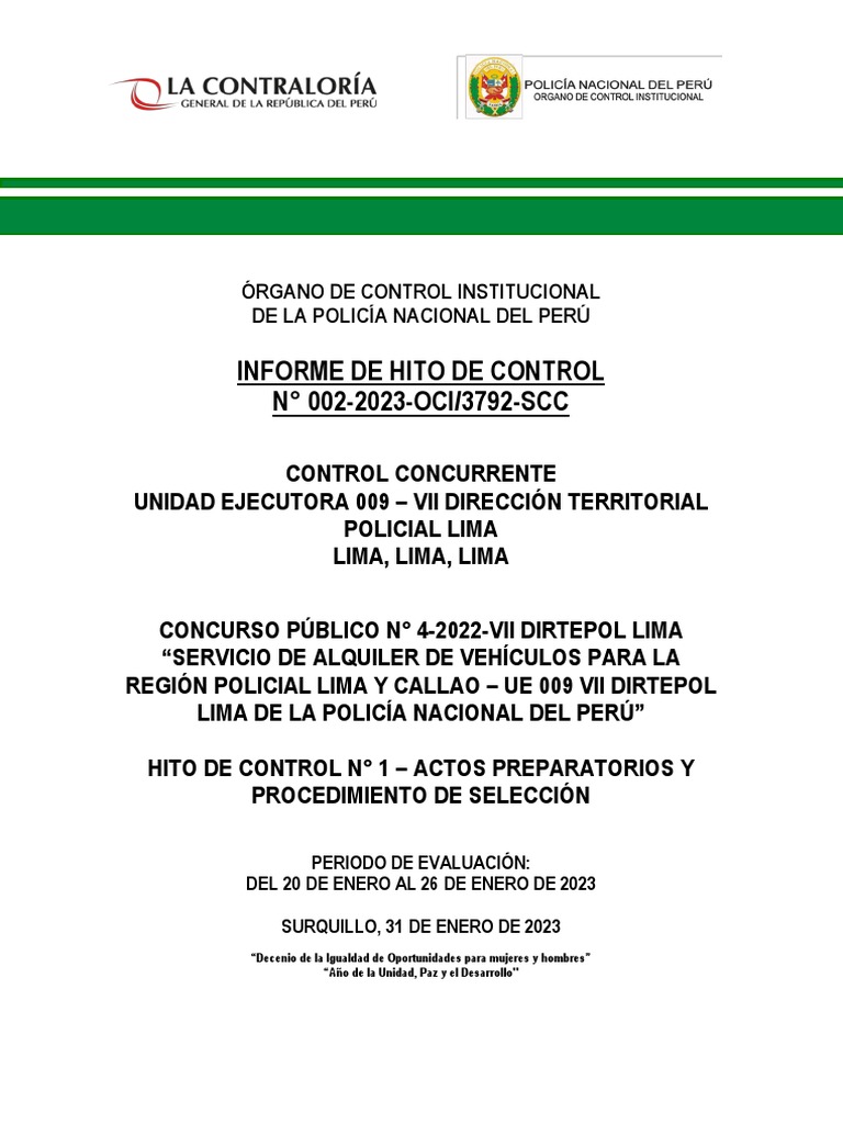 Informe de Control Concurrente - Concurso Público PNP - Memphis | PDF | Policía | Lima