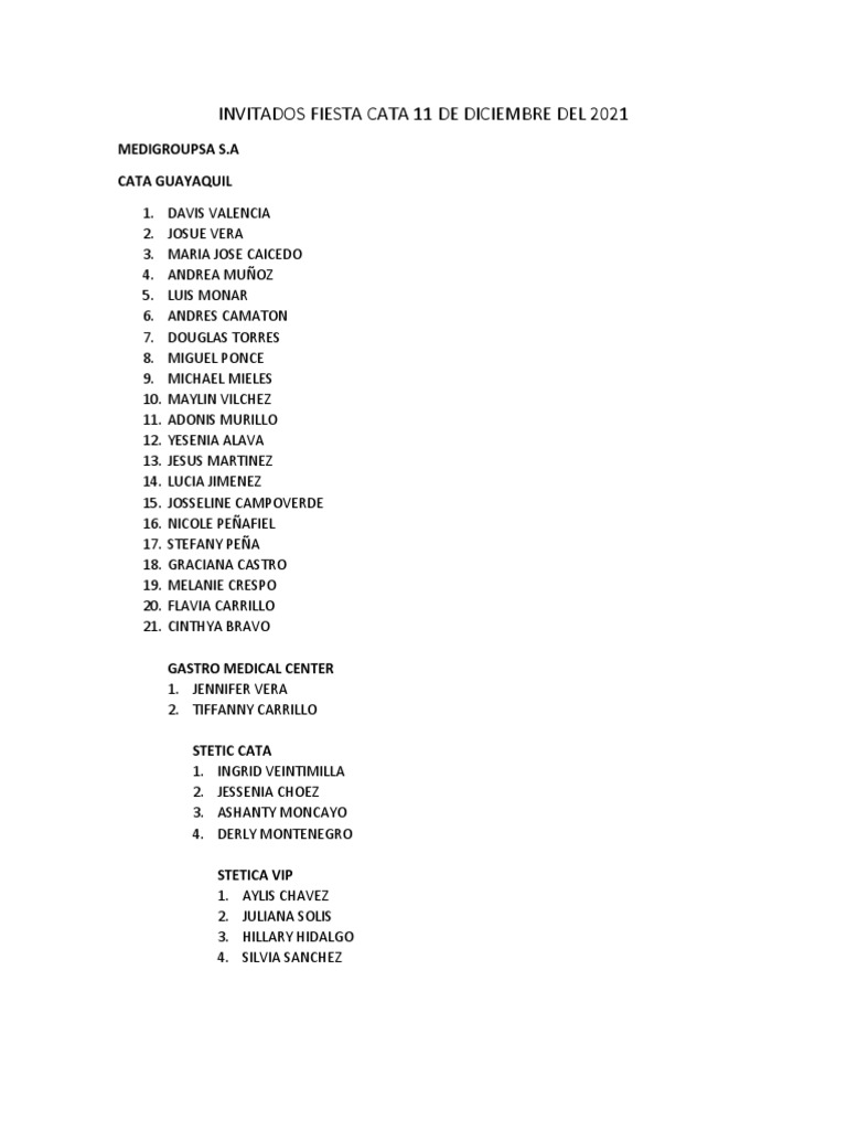 Invitados Fiesta Cata 11 de Diciembre Del 2021 | PDF
