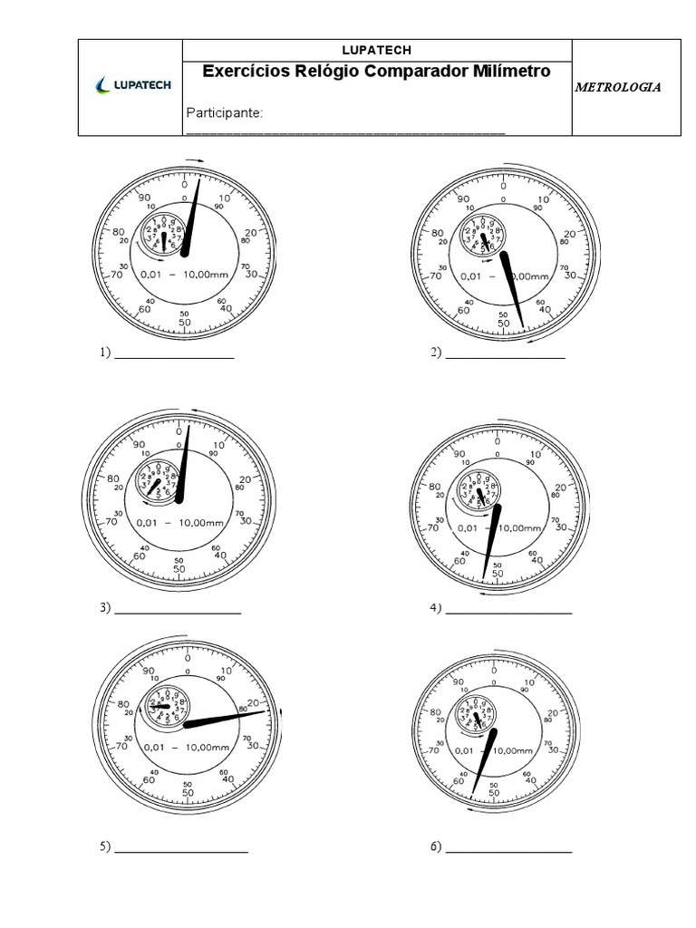Exercícios de Relógio Comparador Milímetro - LUPATECH | PDF