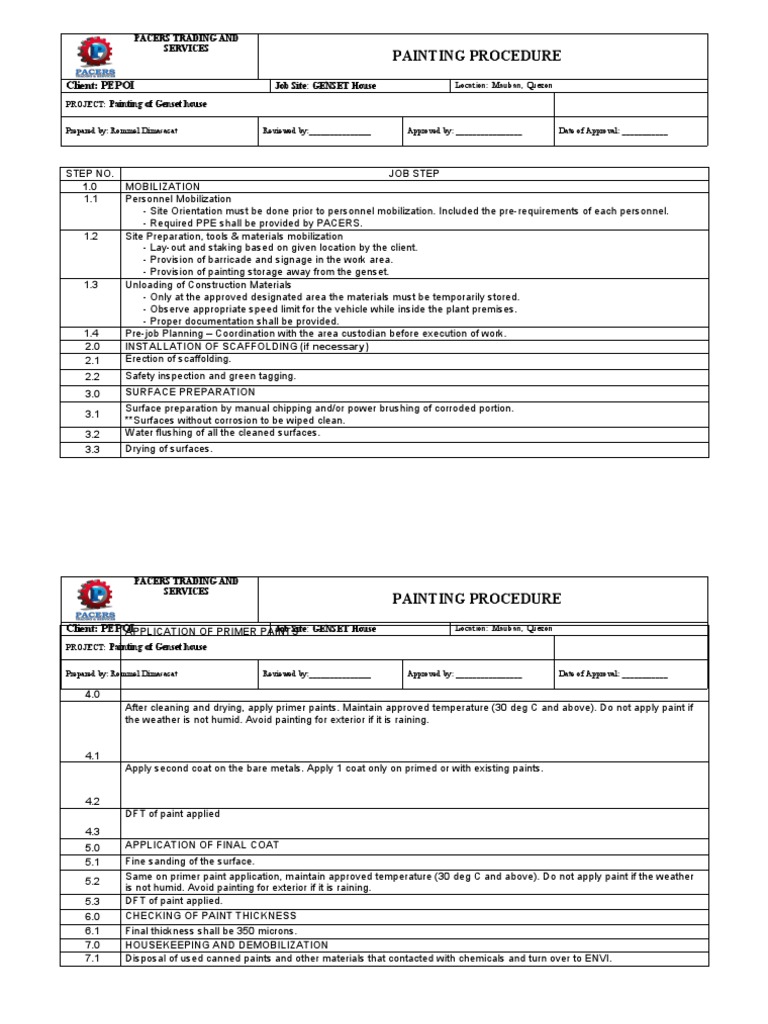 Genset House Painting Procedure Guide | PDF | Paint | Corrosion