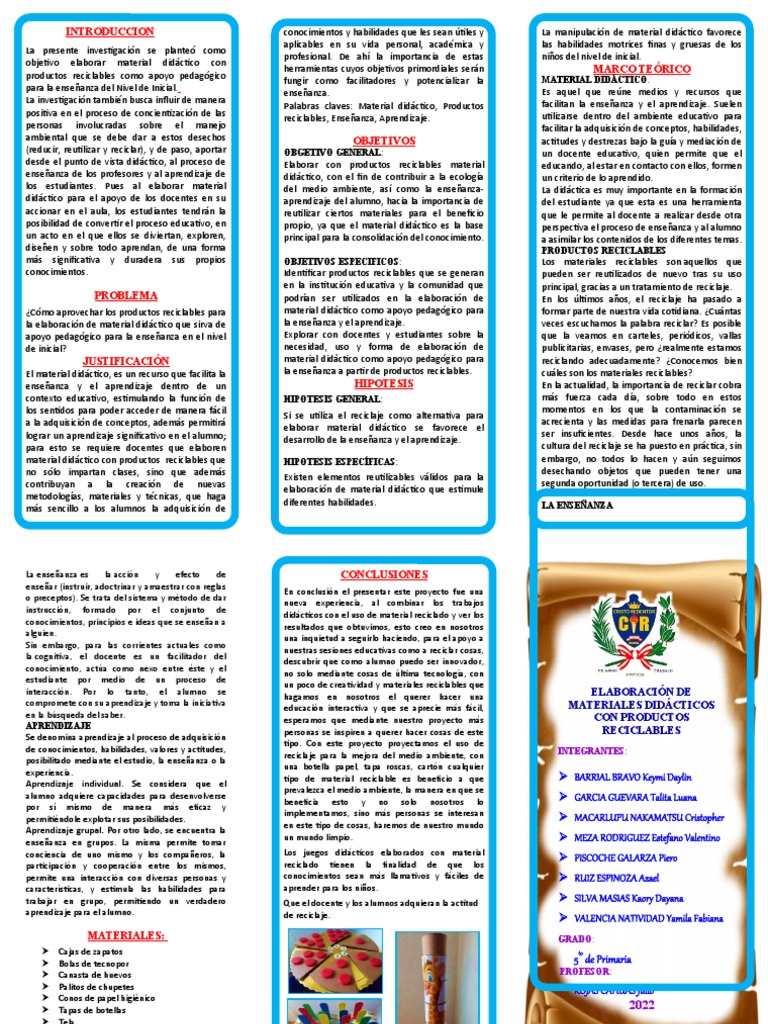 TRIPTICO MATERIALES Listo2022 | PDF | Método de enseñanza | Aprendizaje