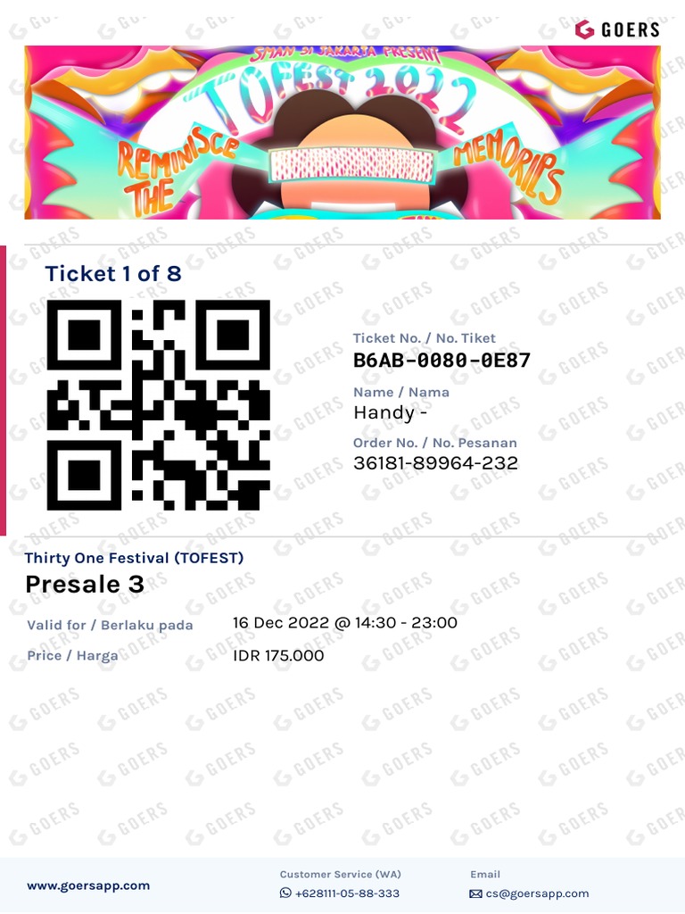 (Event Ticket) Presale 3 - Thirty One Festival (TOFEST) - 1 36181-89964-232 | PDF | Ticket ...