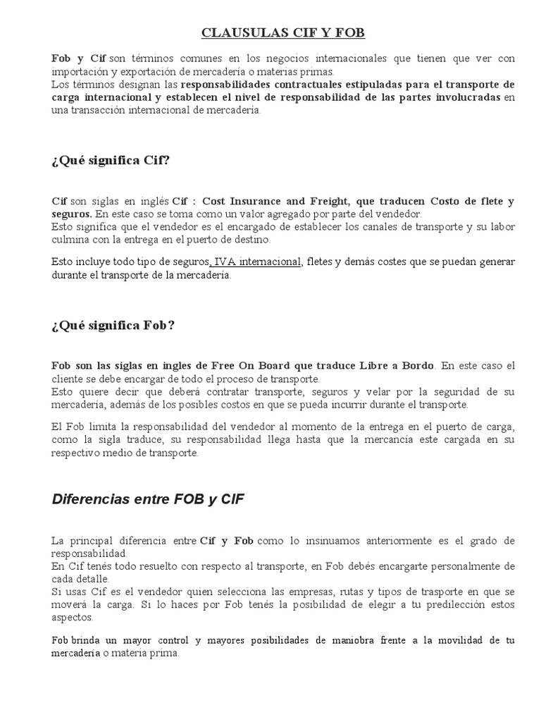 Diferencias Clave: Cláusulas CIF y FOB | PDF | Economias