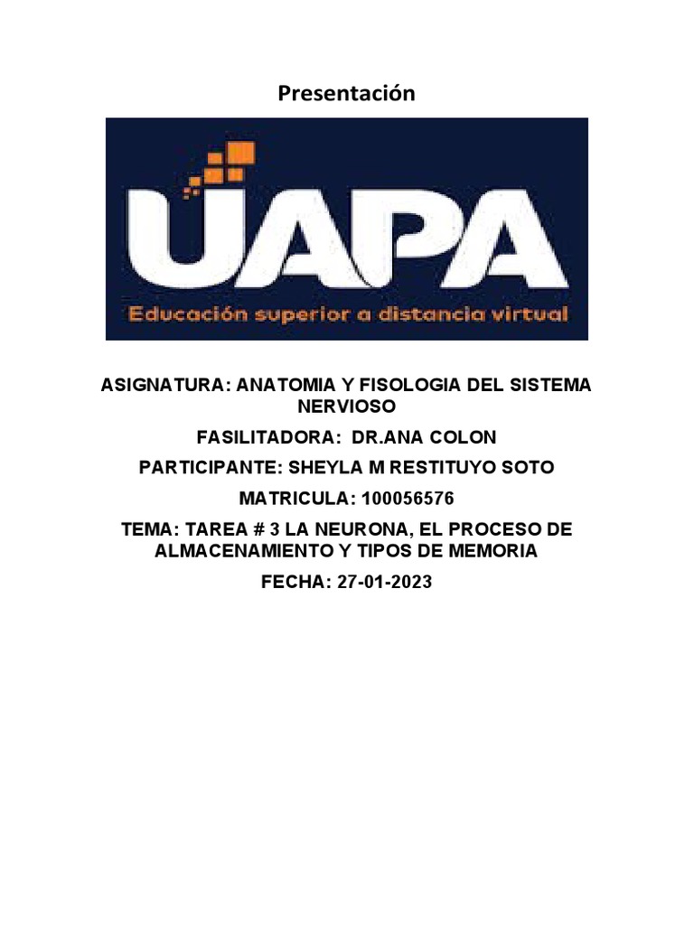 Tarea 3 de Anotomia | PDF | Neurona | Sistema nervioso Tarea 3 de Anotomia | PDF | Neurona | Sistema nervioso