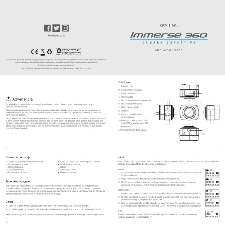 Spanish - Immerse 360 Cam | PDF | Pantalla de cristal líquido | USB