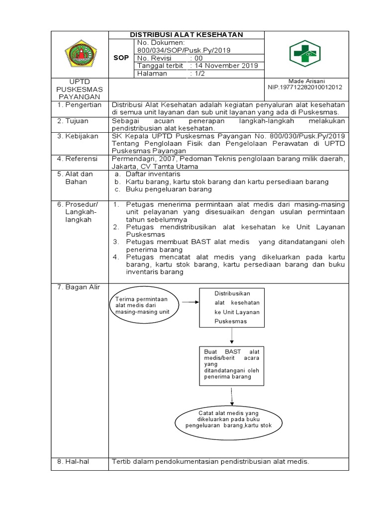 Sop Distribusi Alat Kesehatan | PDF