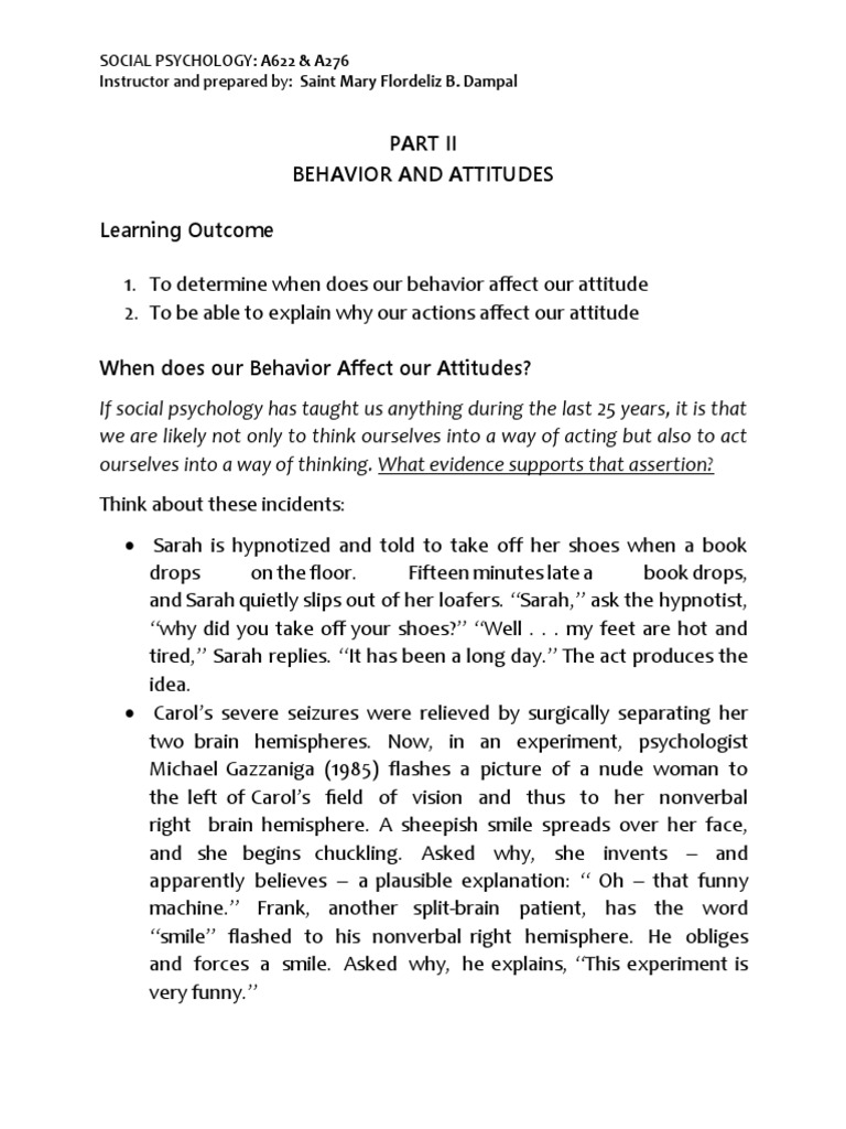 Part Ii - Behavior Attitudes | PDF | Attitude (Psychology) | Social ...