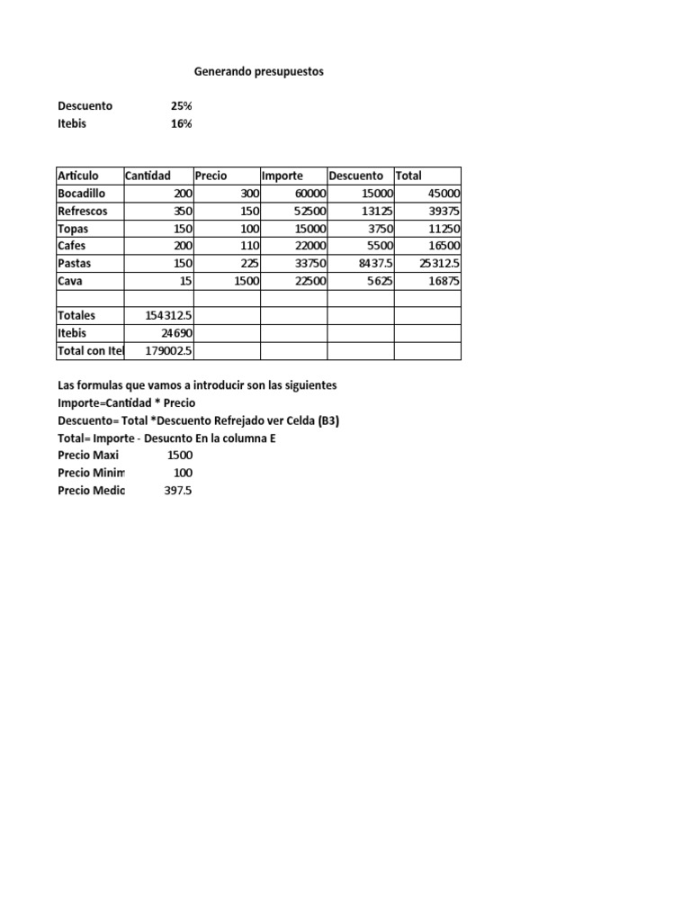Ejercicios de Excel Básico | PDF