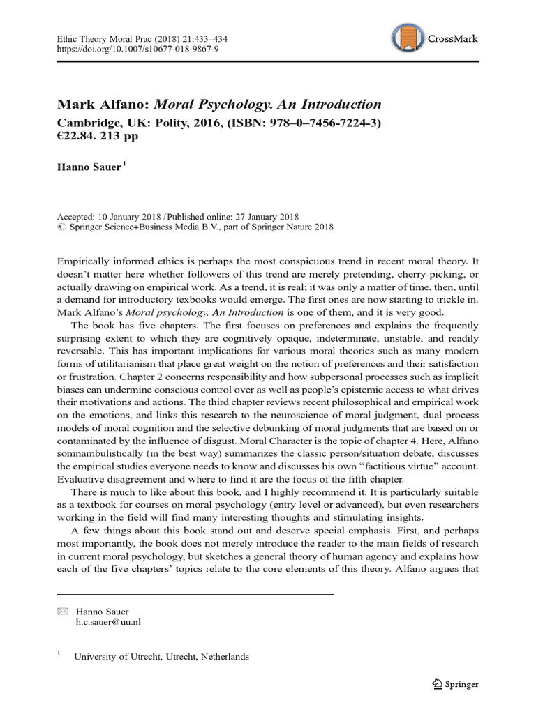 Moral Psychology. An Introduction | PDF | Psychology | Utilitarianism