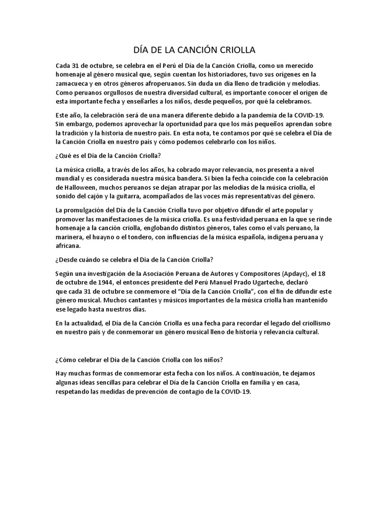 Día de La Canción Criolla | PDF | Canciones | Perú