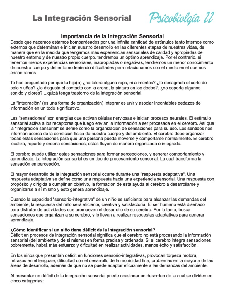 La Integracion Sensorial | PDF | Cerebro | Percepción