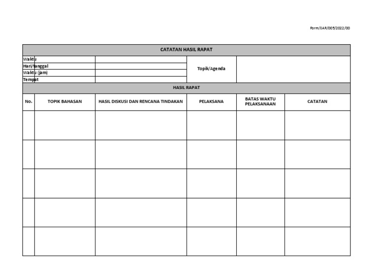Form Catatan Hasil Rapat | PDF