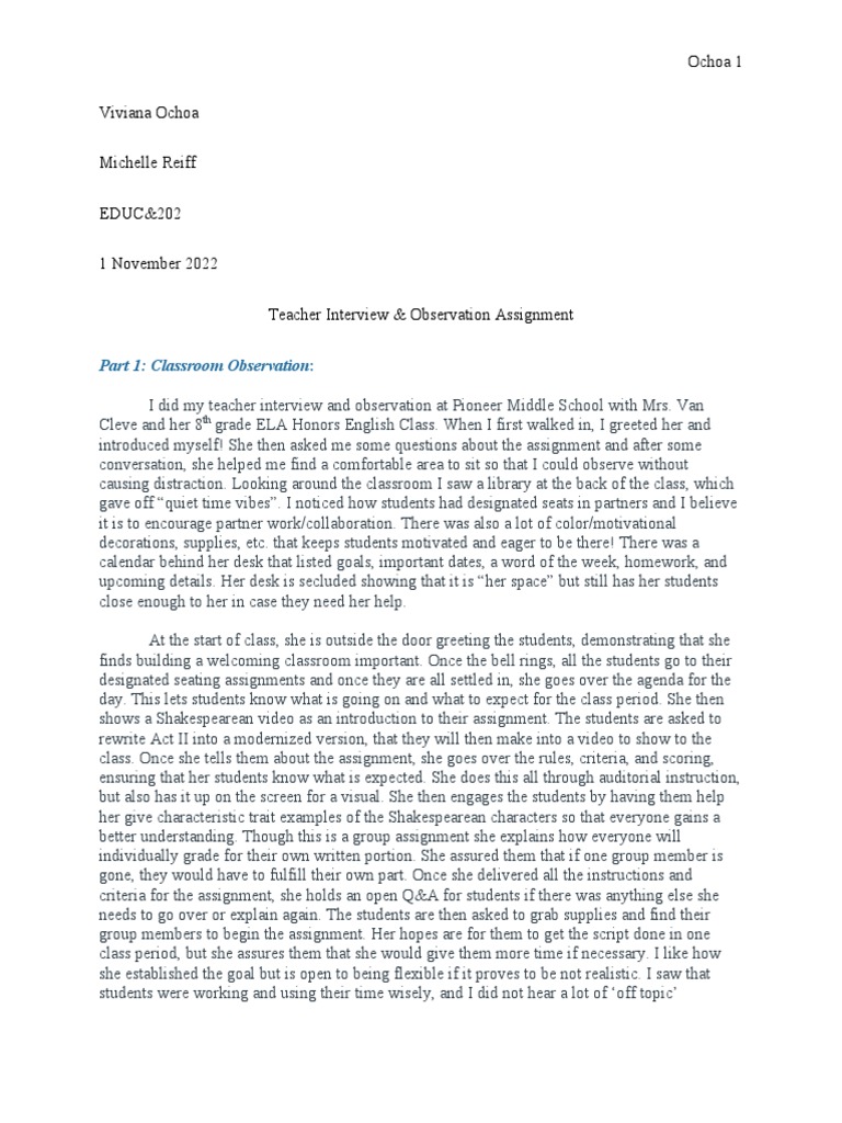 Teacher Observation Assignment | PDF | Teaching Method | Teachers