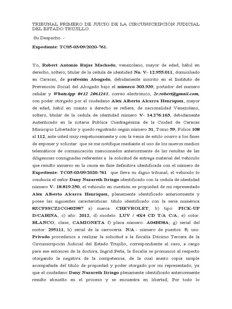 Solicitud De Vehiculo A Tribunal Pdf Fiscal Justicia