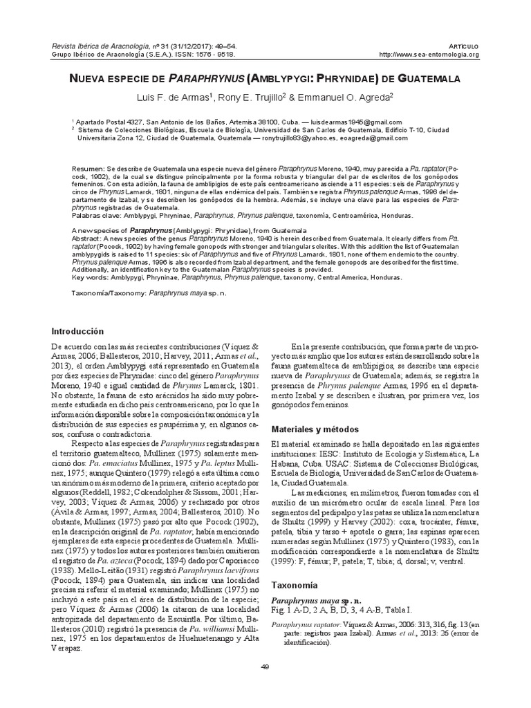 Ria and Djrv Species in Guatemala | PDF | Arachnids | Chelicerates