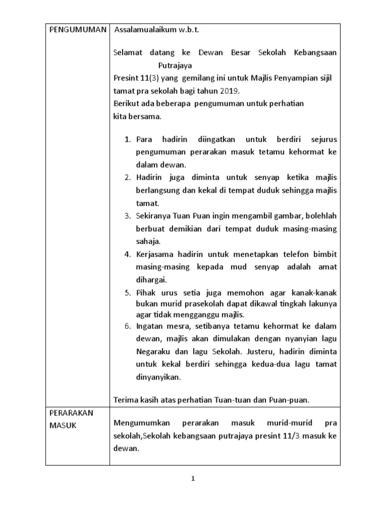 Teks Graduasi Pra Sekolah 2018 | PDF Teks Graduasi Pra Sekolah 2018 | PDF