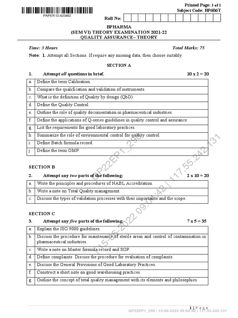 Quality Assurance Theory Exam Guide | PDF | Quality Assurance | Quality ...