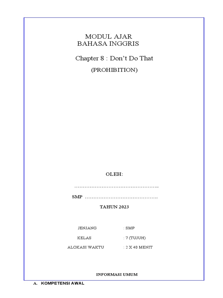 Modul Ajar Kelas 7 Chapter 8 Prohibition | PDF | Karier & Perkembangan